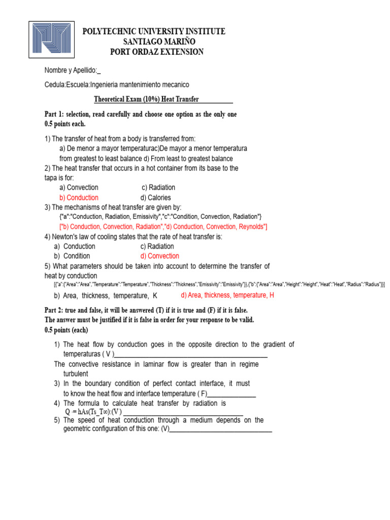 Heat Transfer Exam for Mechanical Engineering | PDF | Heat Transfer ...