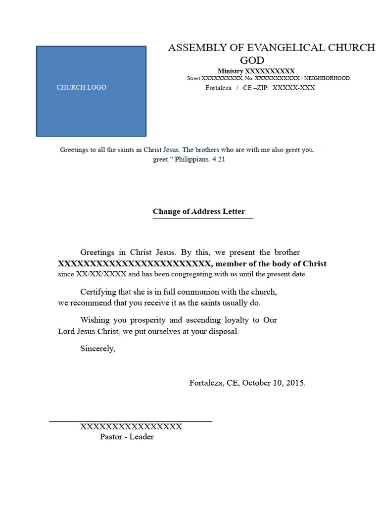 Change of Address Letter for Church Member | PDF
