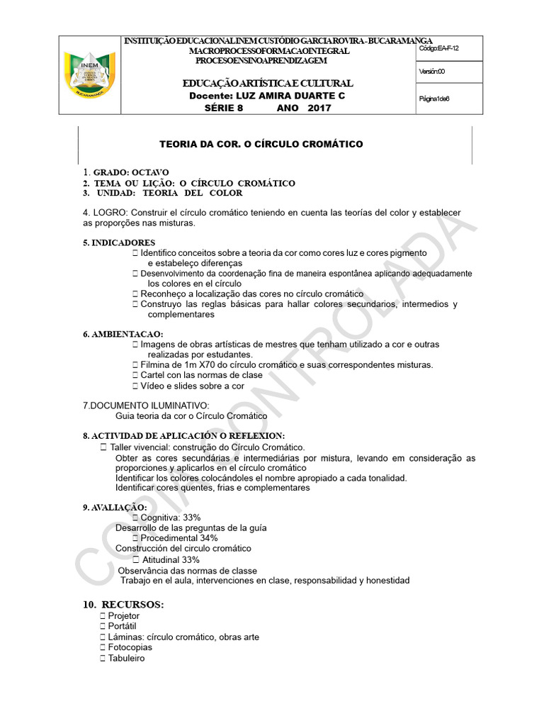 Teoria da Cor: Círculo Cromático 8º Ano | PDF | Cor | Vermelho
