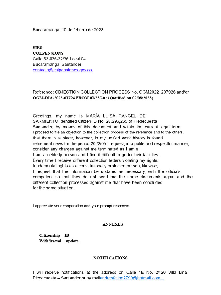 Objection to collection | PDF