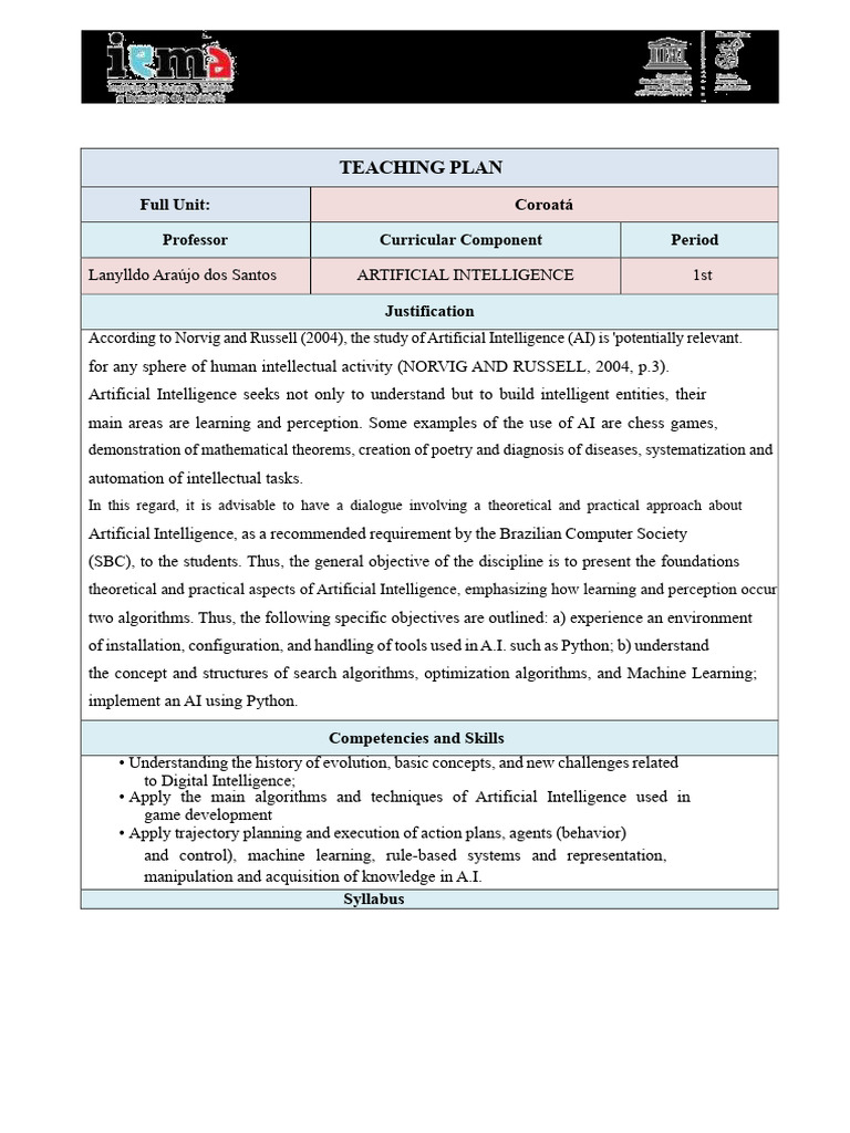 AI Teaching Plan and Curriculum Overview | PDF | Artificial ...