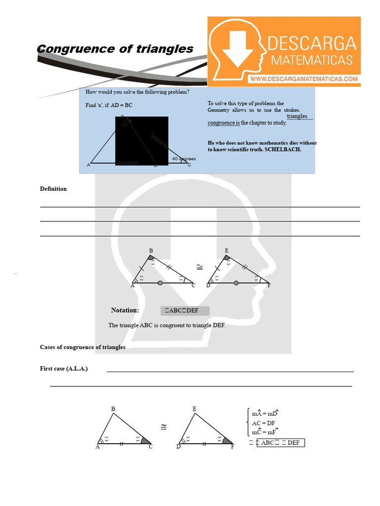 10-Congruence of Triangles - Geometry - Third Year of Secondary School.docx | PDF | Euclidean ...