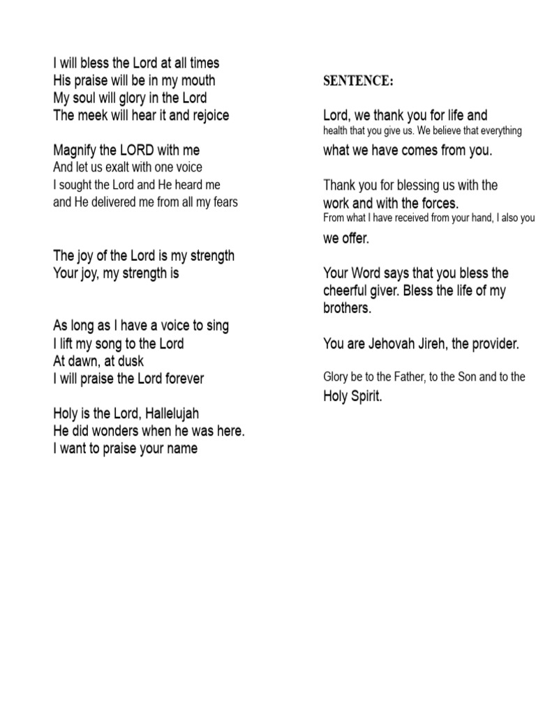 I Will Bless The Lord at All Times. | PDF