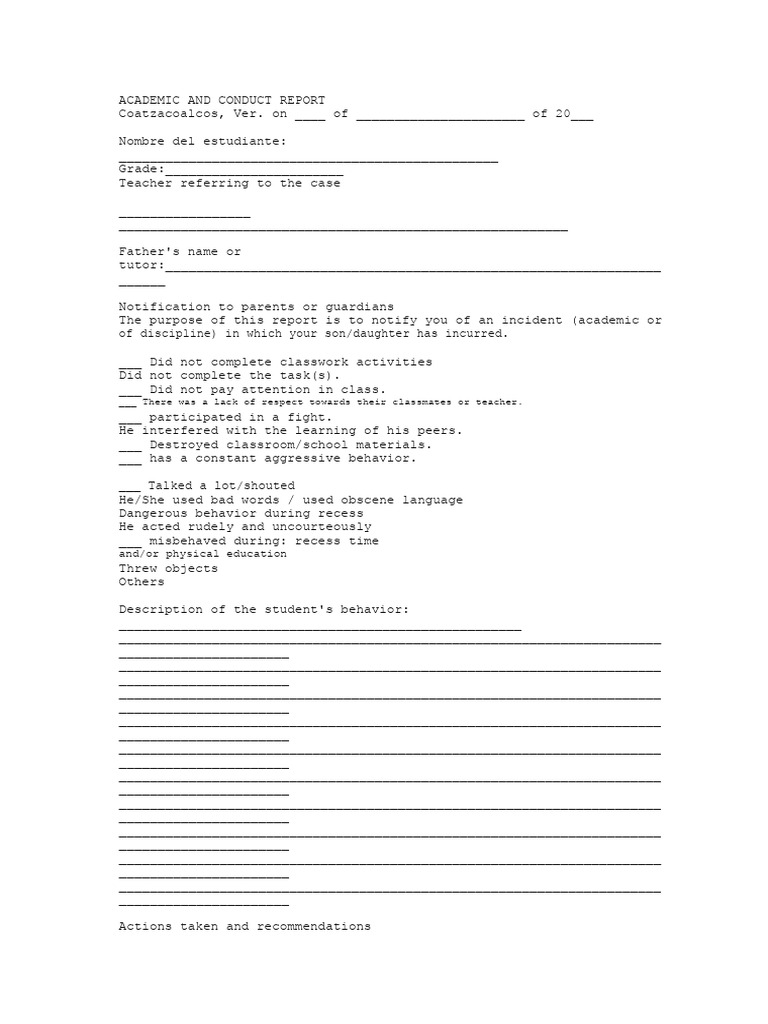 Student Conduct and Academic Report | PDF | Teachers | Psychological ...