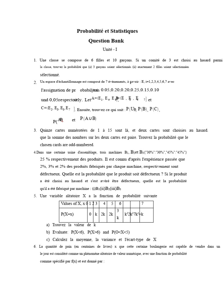 Probabilités et Statistiques : Exercices et Solutions | PDF | Théorie ...
