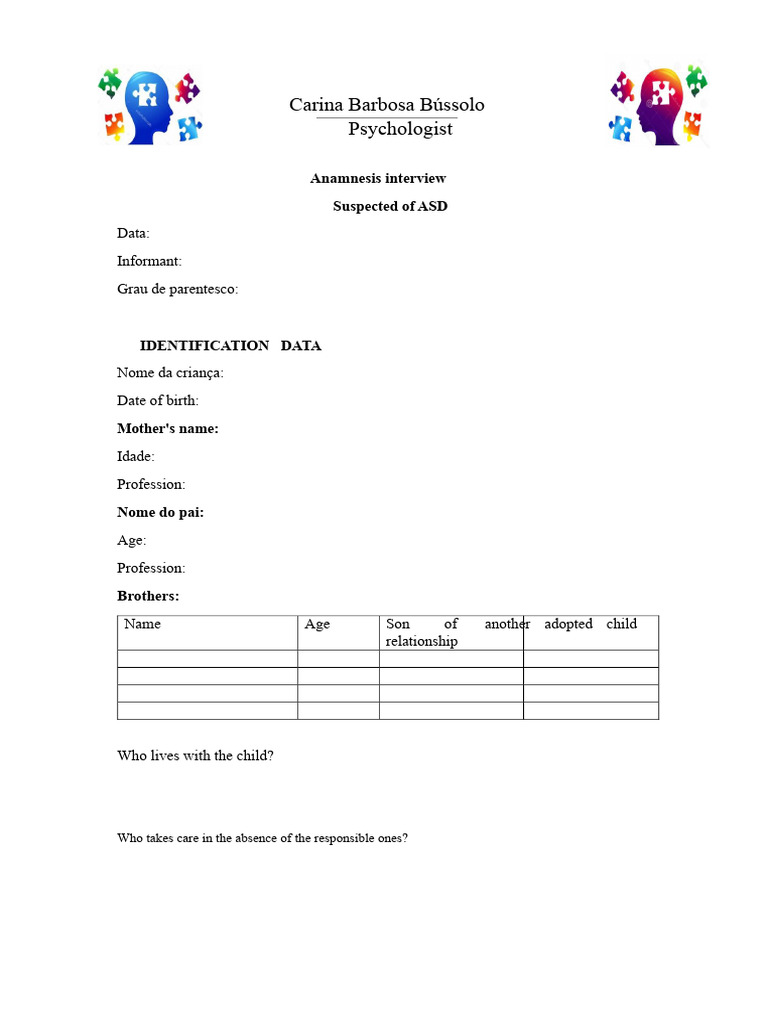 ASD Anamnesis Interview Template | PDF | Autism | Mental Disorder