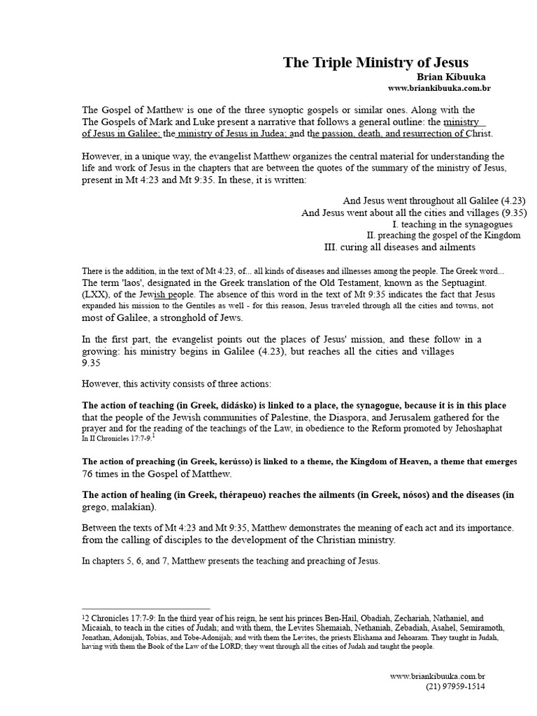 The Triple Ministry of Jesus | PDF | Gospel Of Matthew | Ministry Of Jesus
