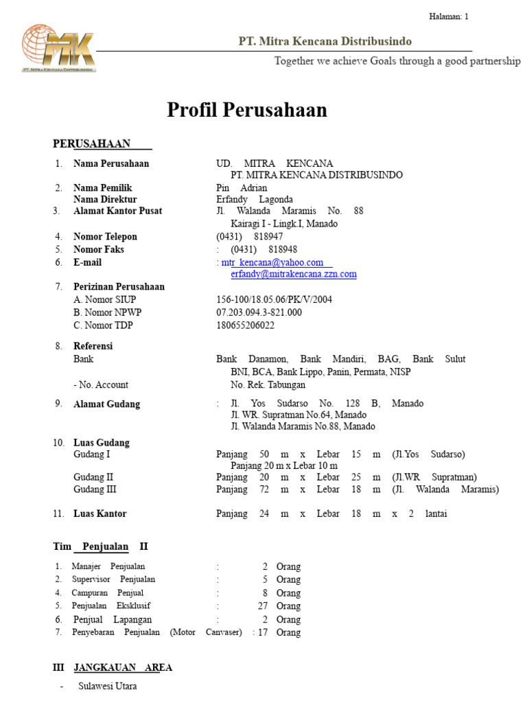 Profil Perusahaan PT. Mitra Kencana | PDF