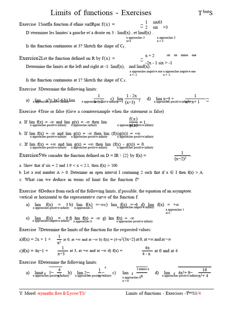Limits Functions Exercises | PDF | Asymptote | Mathematical Objects