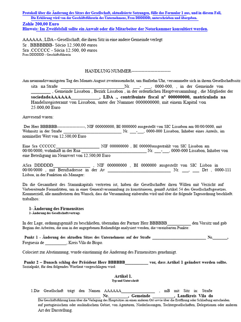 ACTA 00.Änderung.sitz.AAAAAA LDA | PDF