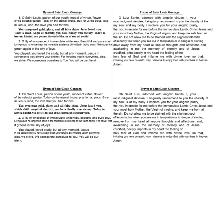 Hymn and Prayer of Saint Louis Gonzaga | PDF | Jesus | Mary, Mother Of ...