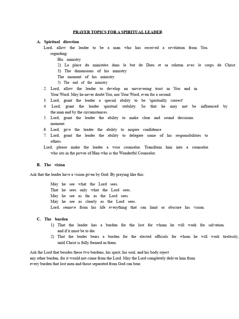 PRAYER TOPICS FOR A SPIRITUAL LEADER | PDF | Resurrection Of Jesus ...
