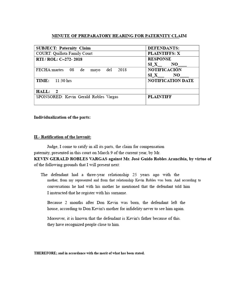 Minutes of Paternity Claim | PDF