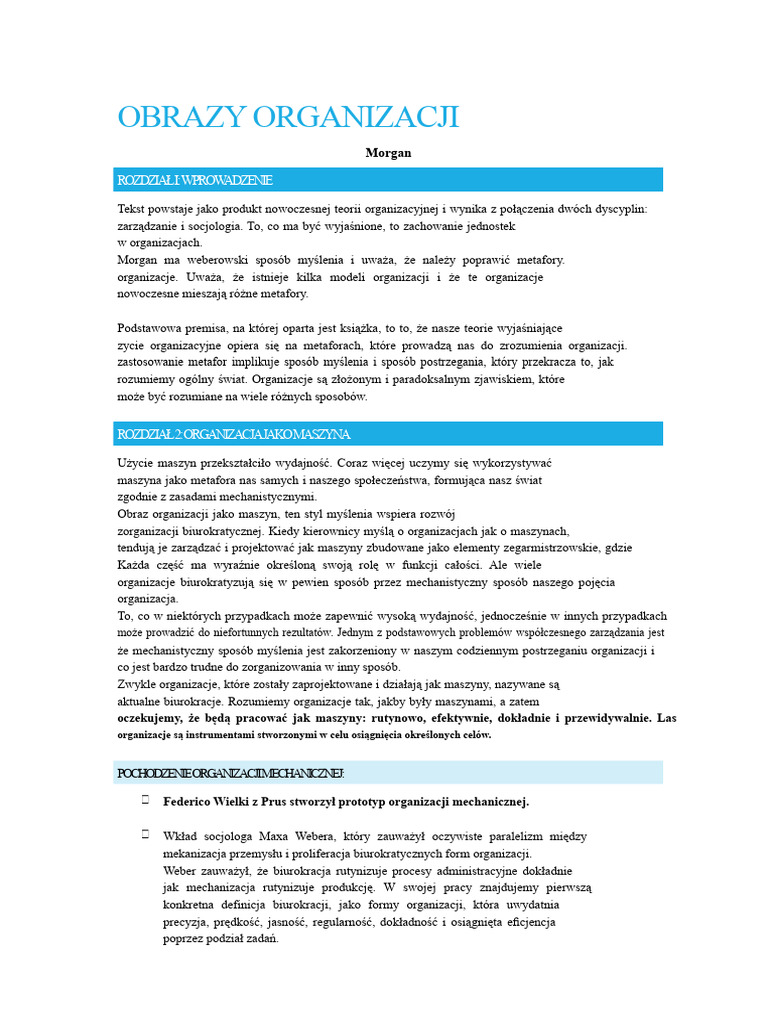PODSUMOWANIE Obrazy Organizacji Morgan | PDF
