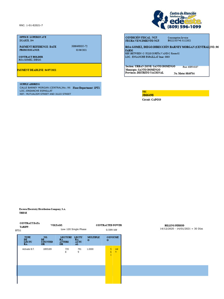 EDEESTE Invoice | PDF | Electric Power | Electromagnetism