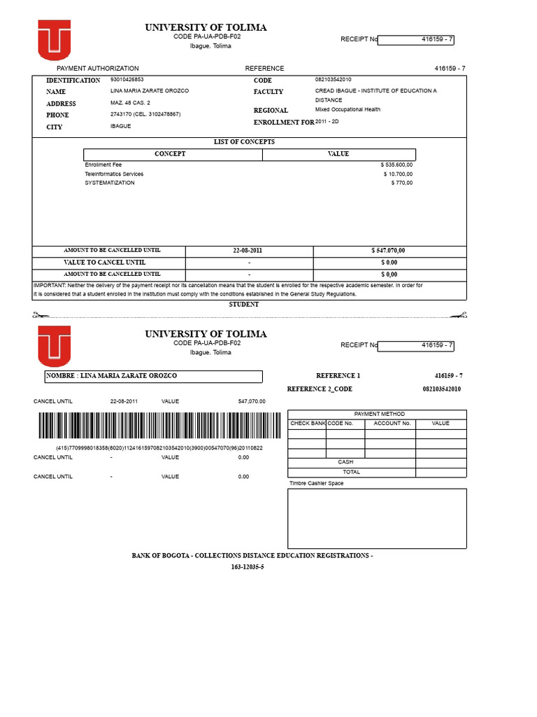 Registration receipt Ut Lina | PDF | Business | Money