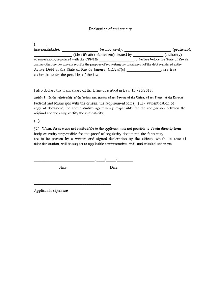 Declaration of Authenticity | PDF