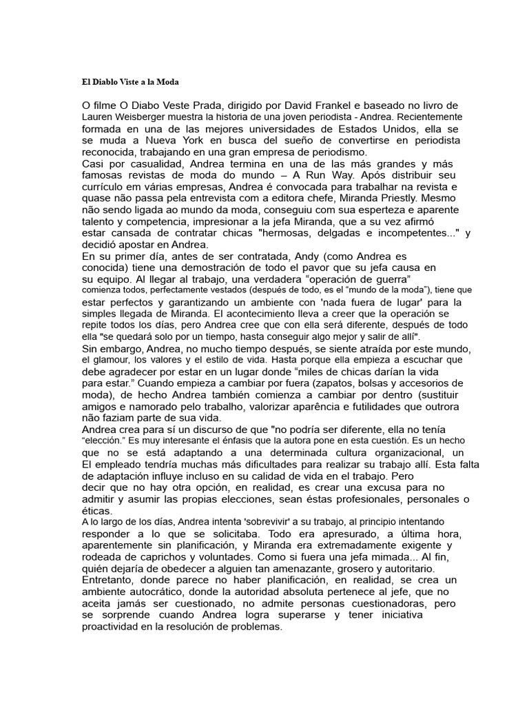 Análisis de "El Diablo Viste a la Moda" | PDF