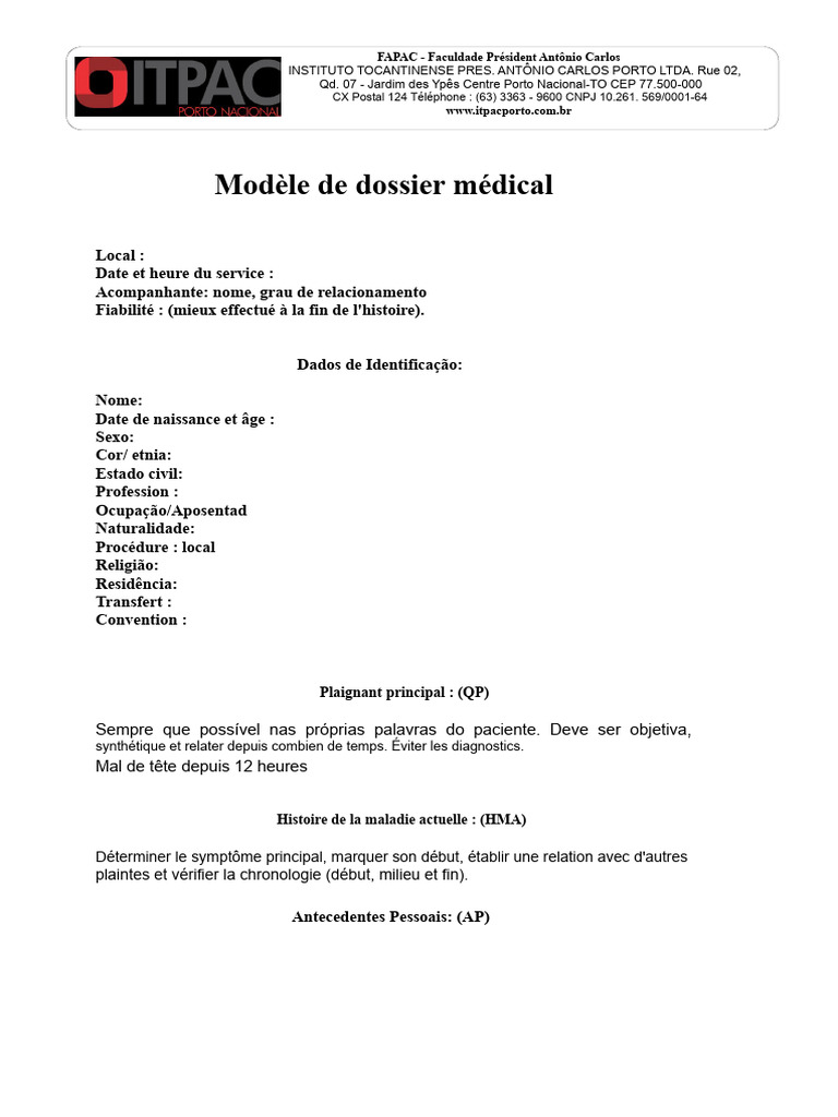 Modèle de dossier médical complet | PDF | Cou | vertige