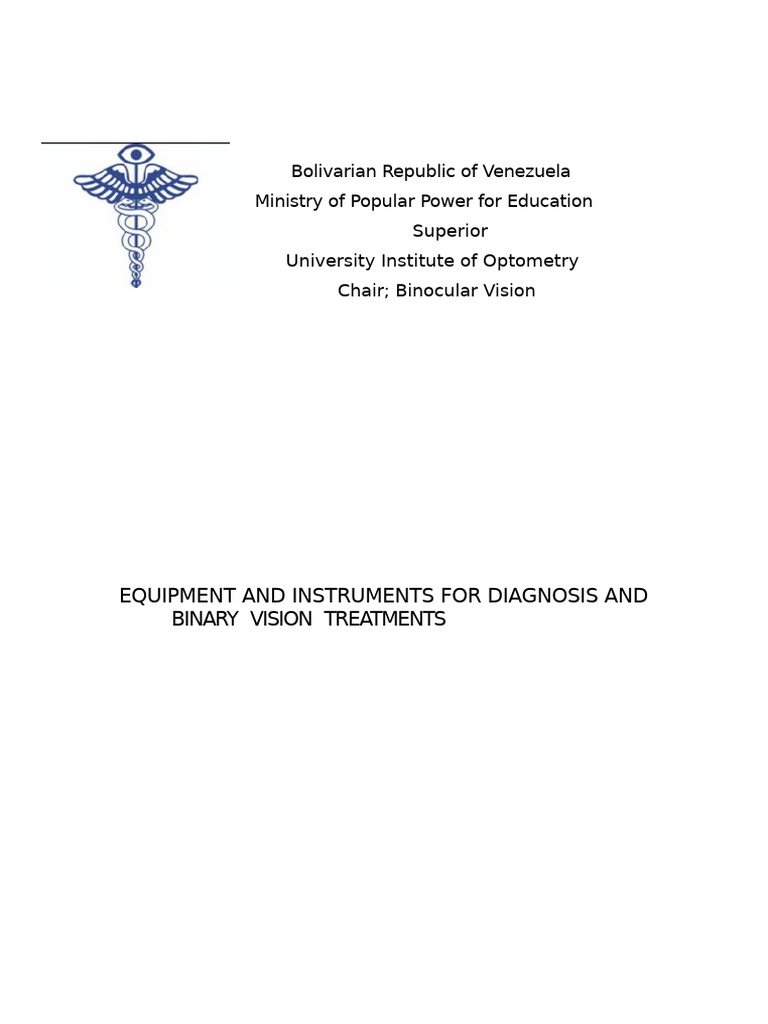 Equipment and Instruments for the Diagnosis and Treatment of Binocular ...