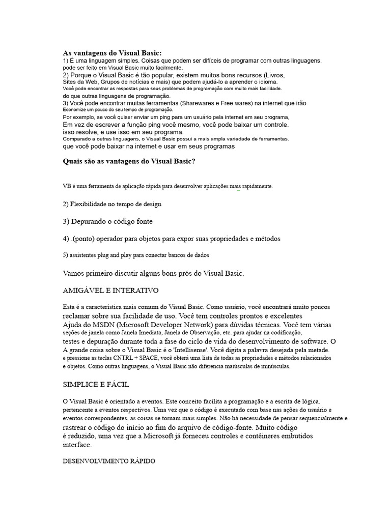 Vantagens e Desvantagens do Visual Basic | PDF | Linguagem de script ...