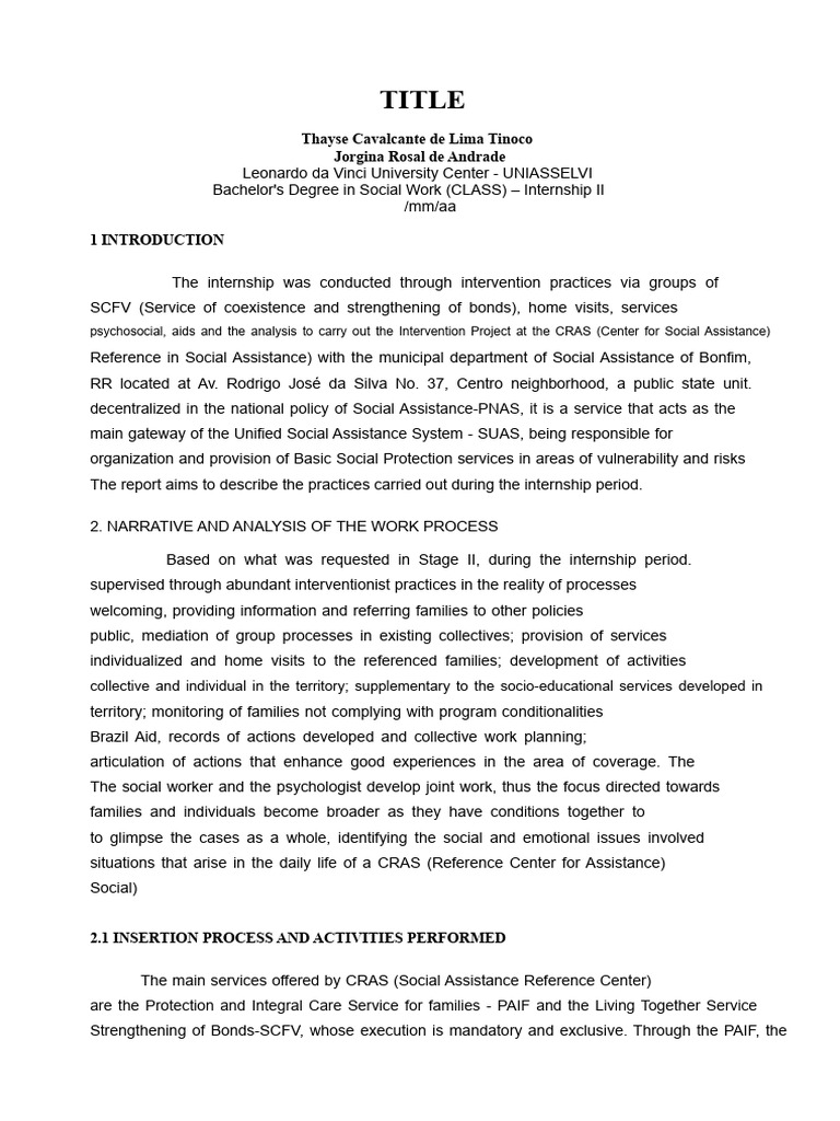 Internship Report on Social Work Practices | PDF | Psychology ...