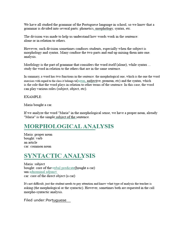 Syntactic and morphological analysis | PDF | Verb | Word
