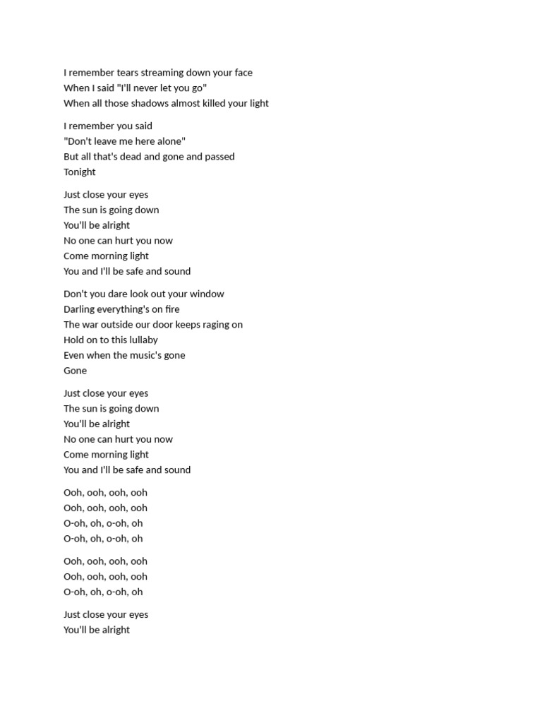 Safe and Sound Lullaby Lyrics | PDF
