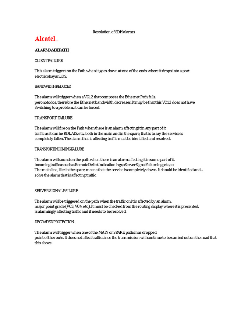 Meaning Alarmsof SDH | PDF | Optical Fiber | Computer Network