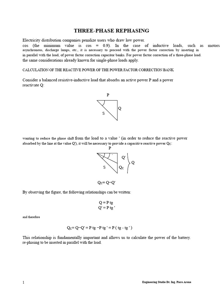 Three-Phase Power Factor Correction Guide | PDF | Capacitor | Ac Power