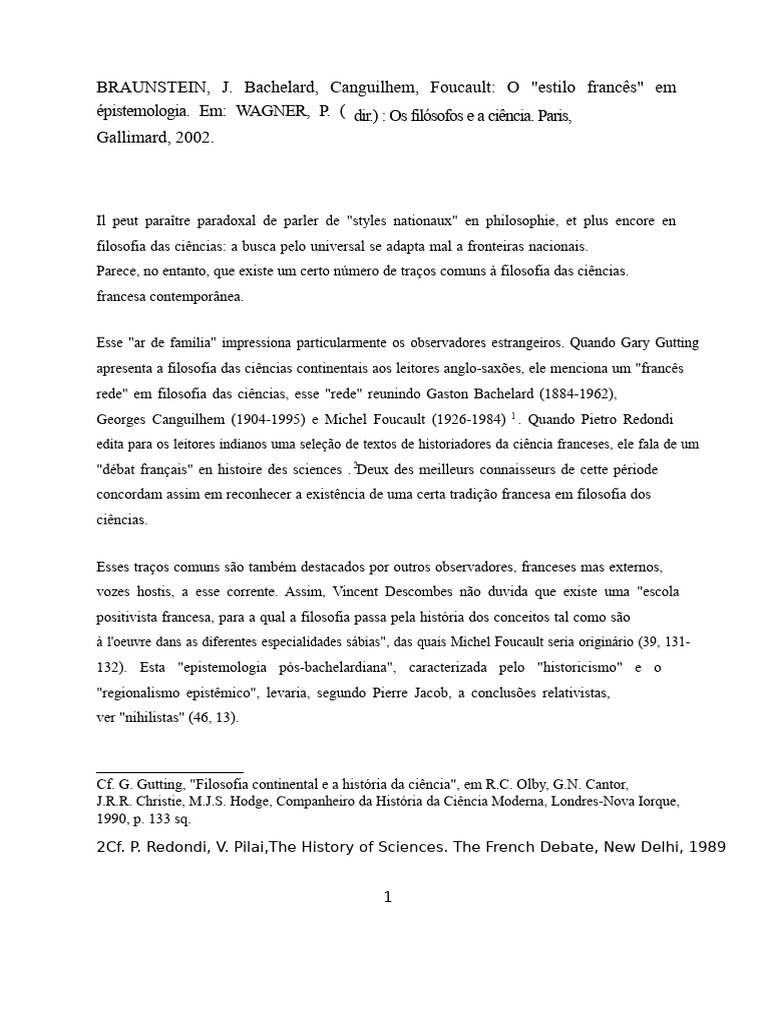 BRAUNSTEIN, J. - Bachelard, Canguilhem, Foucault - O Estilo Francês em Epistemologia | PDF ...