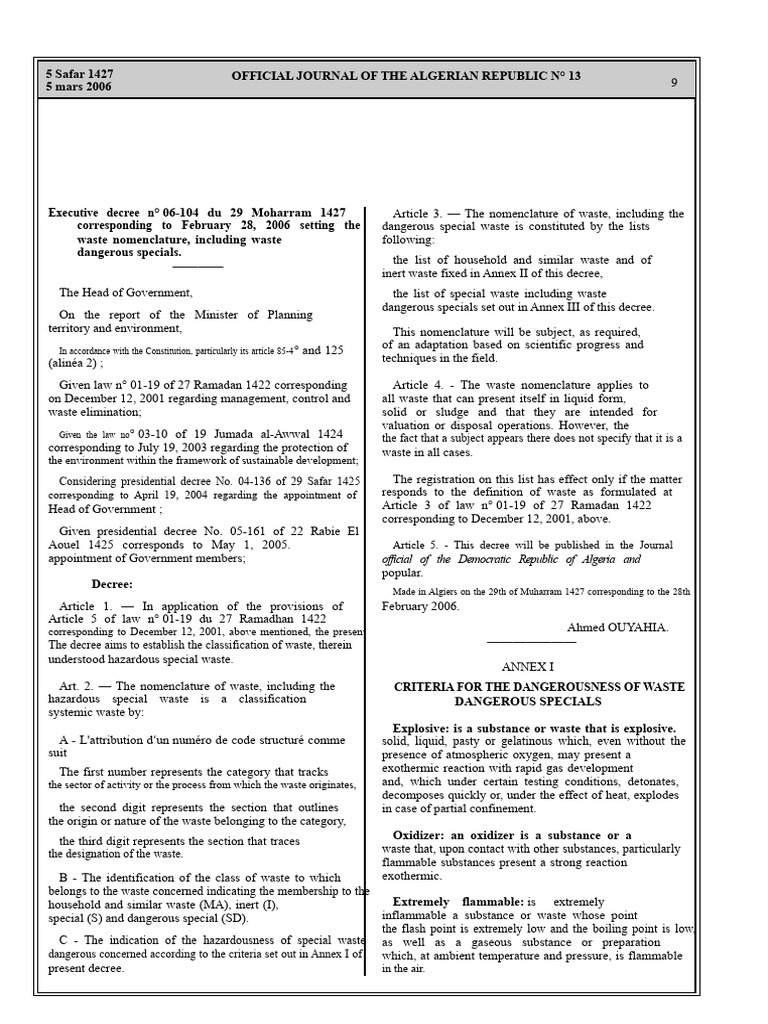 Algeria's Hazardous Waste Nomenclature | PDF | Waste | Toxicity