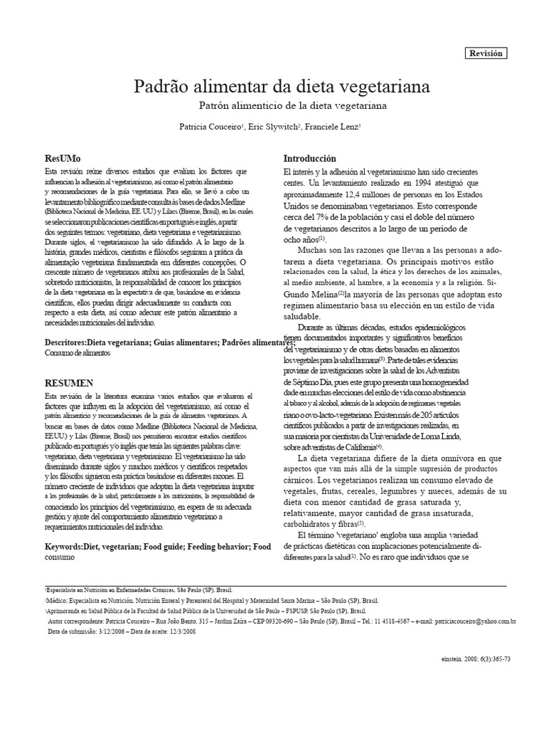 Patrón Alimentario de La Dieta Vegetariana | PDF | Vegetarianismo ...