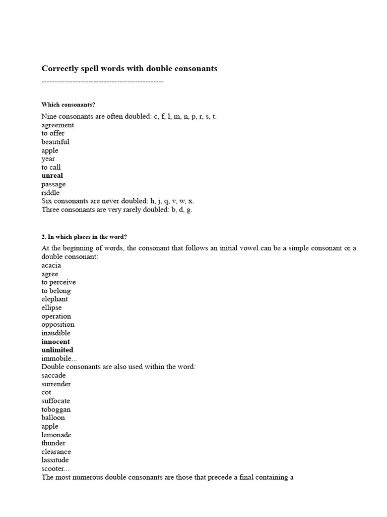 Words With Double Consonants | PDF | Consonant | Linguistics