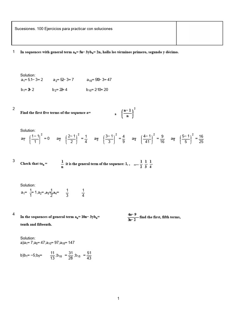 100 Exercises on Sequences with Solutions | PDF | Mathematics ...