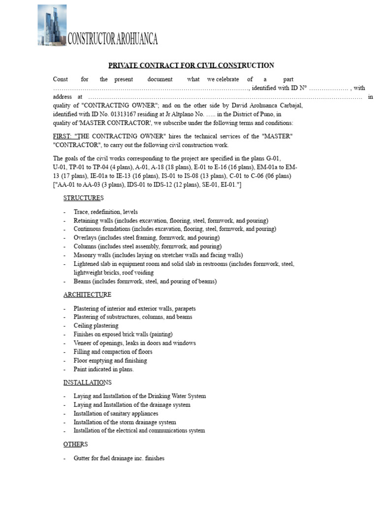 Civil Construction Contract Agreement | PDF | Wall | Masonry