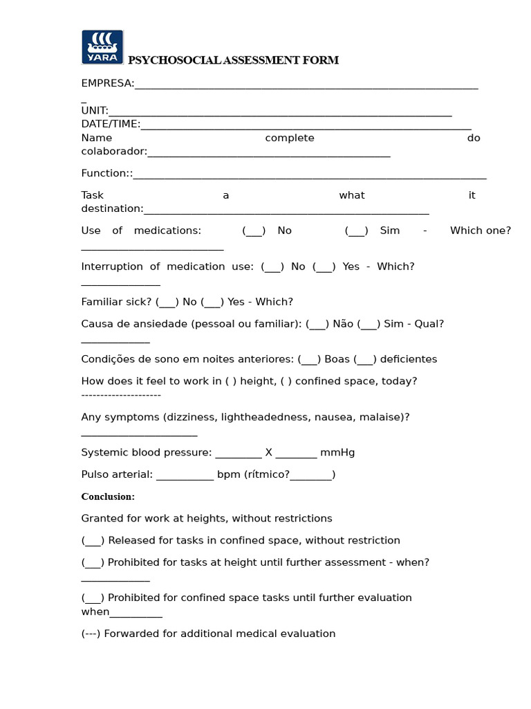 Psychosocial Assessment Form | PDF