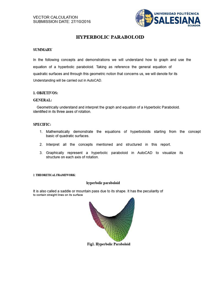 Hyperbolic Paraboloid Calculation Guide | PDF | Cartesian Coordinate ...