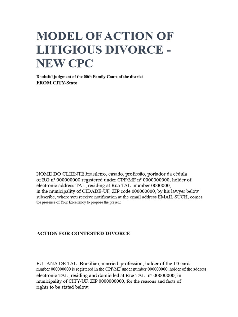 MODEL OF CONTESTED DIVORCE ACTION | PDF | Justice | Crime & Violence