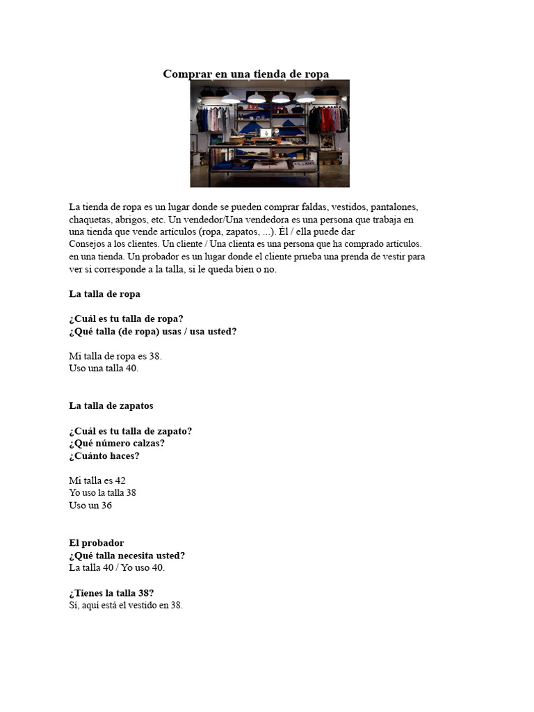 Comprar en Una Tienda de Ropa | PDF