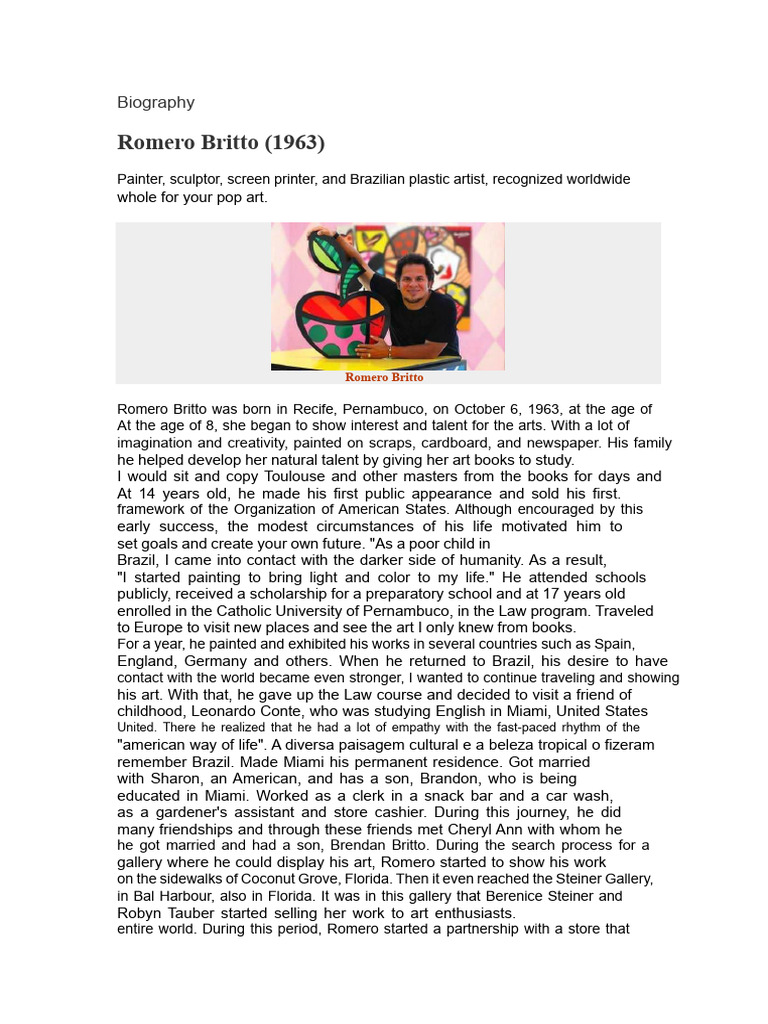 Romero Britto: Pop Art Biography | PDF
