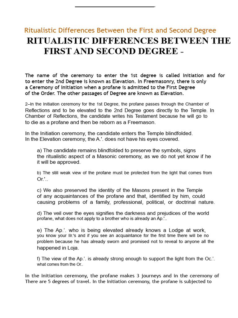 Ritualistic Differences Between The First and Second Degree | PDF ...
