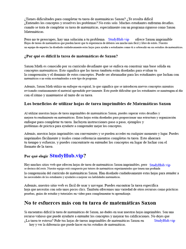 Hojas de Tareas Imprimibles de Saxon Math | PDF | Matemáticas | Aprendizaje