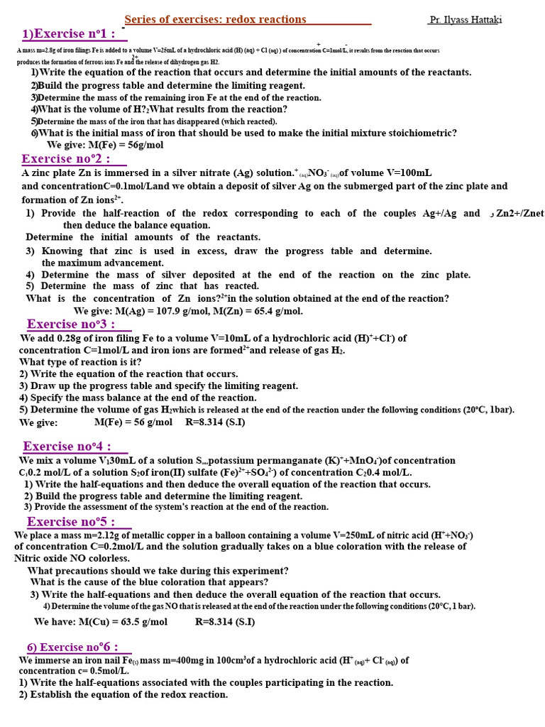 Series 1. Oxidation-Reduction Reactions | PDF | Redox | Stoichiometry