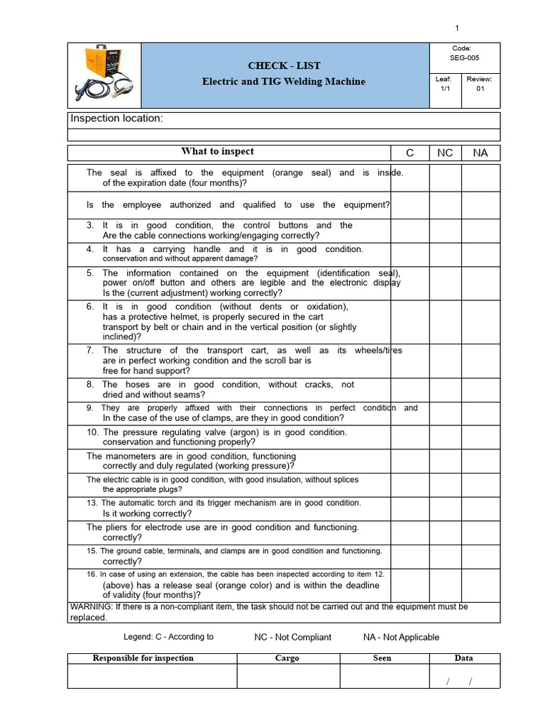 005 CheckList Electric and TIG Welding Machine | PDF | Welding ...