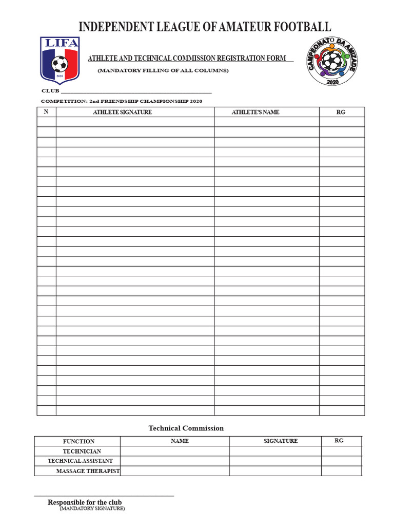 REGISTRATION FORM 2nd FRIENDSHIP CHAMPIONSHIP 2020 | PDF