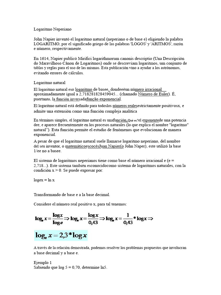 Logaritmo Neperiano | PDF | Logaritmo | Análisis matemático