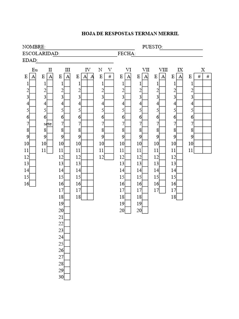 FOLHA DE RESPOSTAS TERMAN | PDF