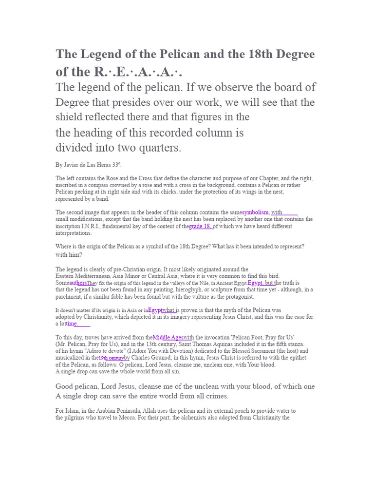 The Legend of The Pelican and The 18th Degree of The R | PDF ...