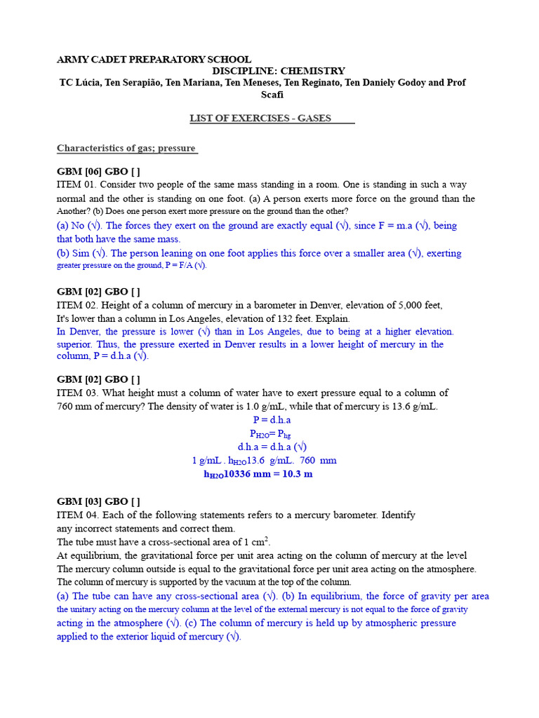 Exercise List Gases Answer Key | PDF | Gases | Atmosphere Of Earth